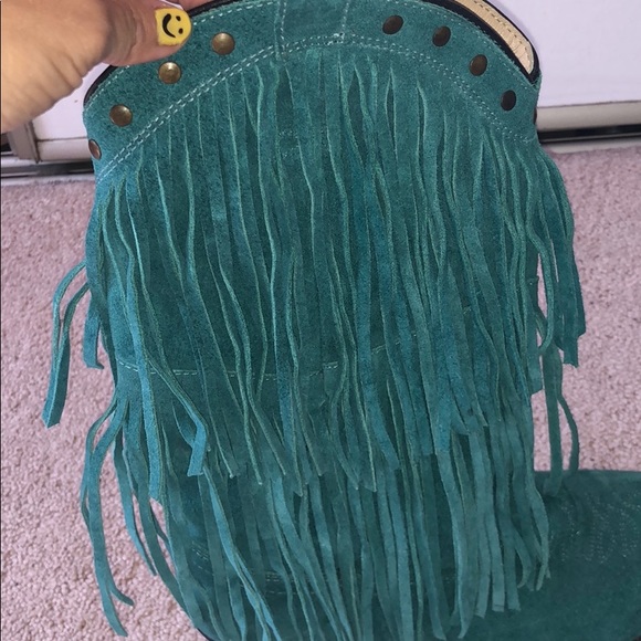 Shoes | Teal Fringe Cowboy Boots | Poshmark